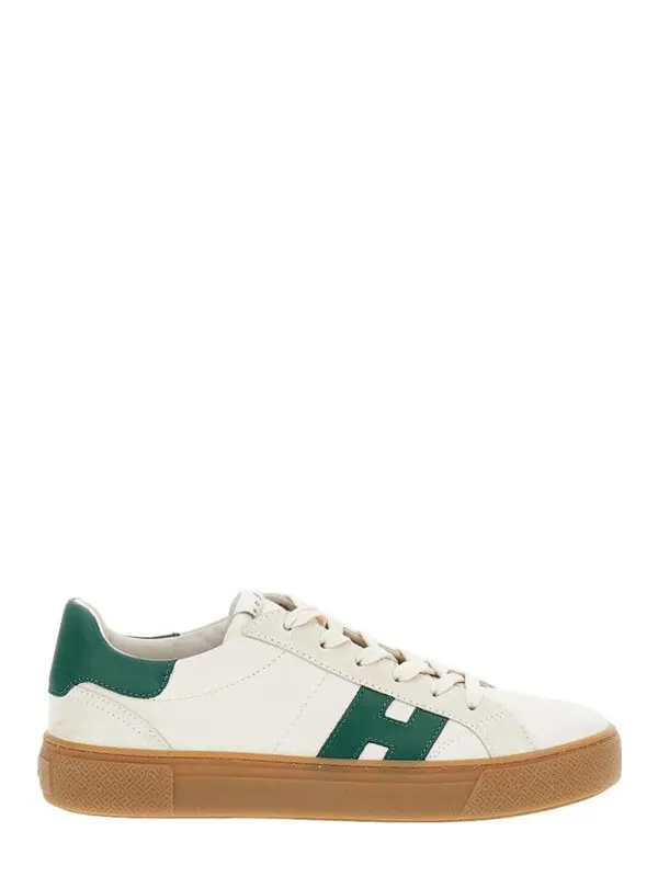 Hogan Lace Up Leather And Suede Sneakers - Bianco