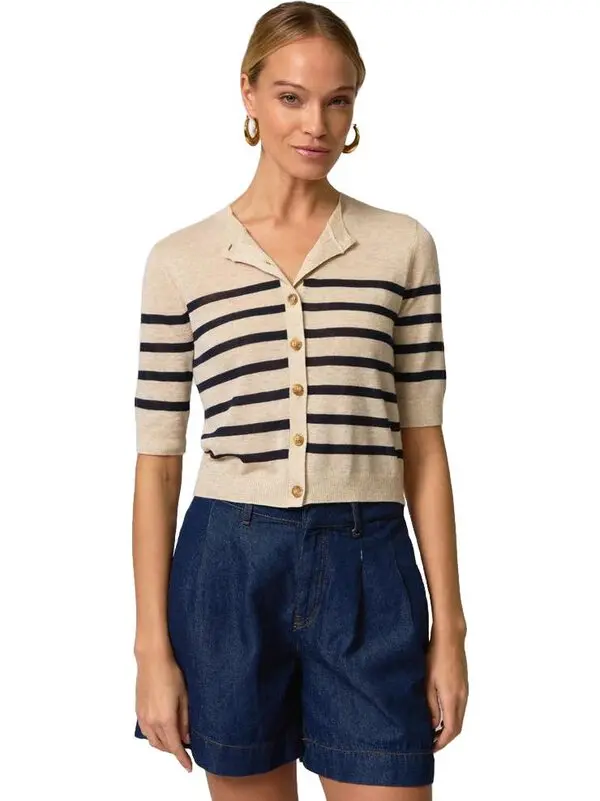 Central Park West Striped Sheer Cardigan - Oat/chocolate