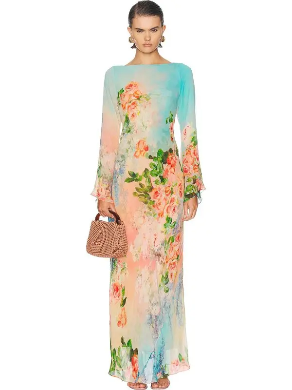 Hemant & Nandita Double Layer Maxi Dress With Floral Print - Multi
