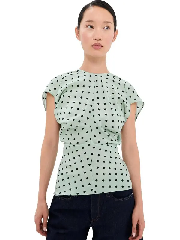 Marni Polka Dot Gathered Blouse - Mint