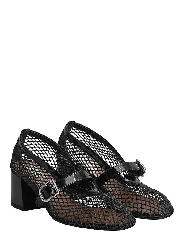 Alaïa Black Mesh Buckled Block Heel Pumps - Noir