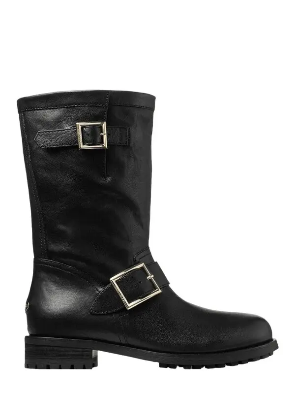 JIMMY CHOO Leather Buckled Biker Boots - Black