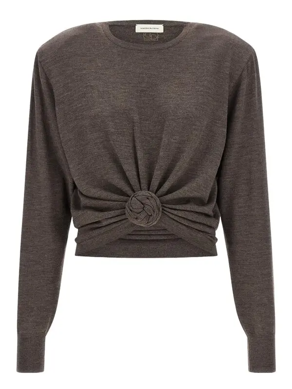 Magda Butrym Long Sleeve Sweater With Front Knot Detail - Brown