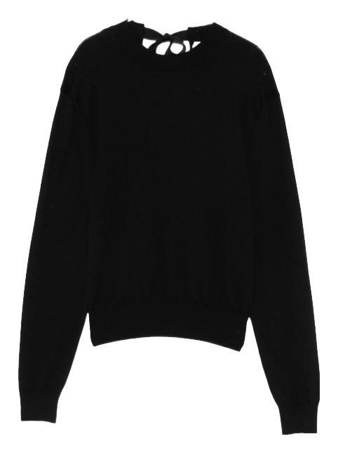LANVIN Crew Neck Sweater With Back Tie Detail - Black