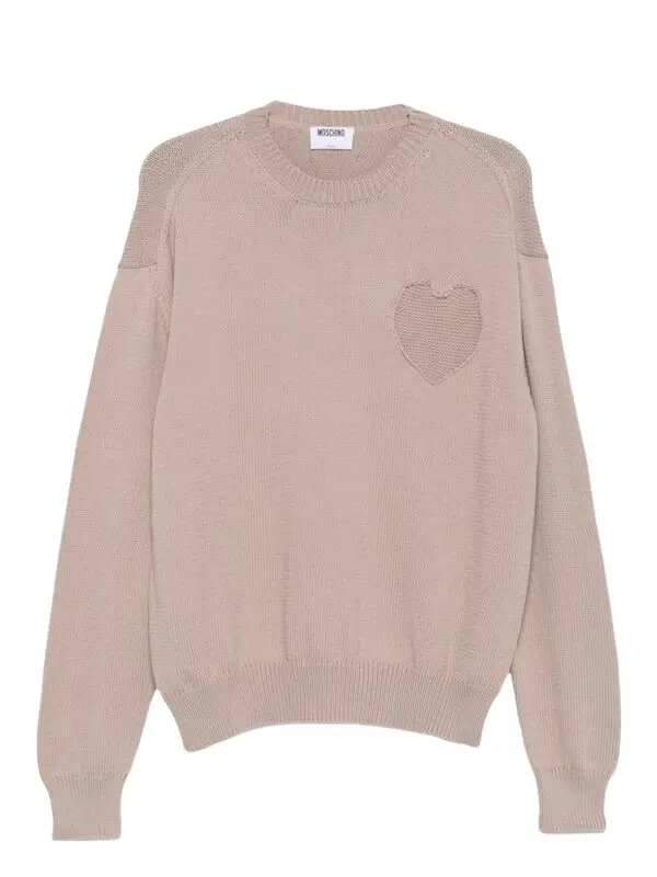 Moschino Long-sleeve Knit Top With Heart Detail - Beige