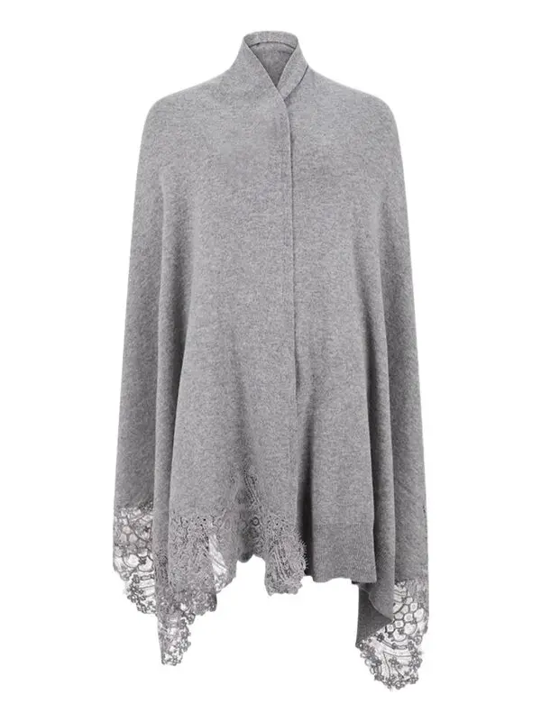 Ermanno Scervino Turtleneck Cape With Lace Details - Gray