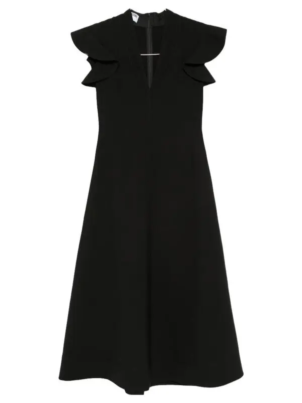 Moschino V-neck Ruffled Sleeve Midi Dress - Black