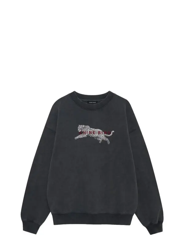 ANINE BING Leopard Print Logo Sweatshirt - Washedblack