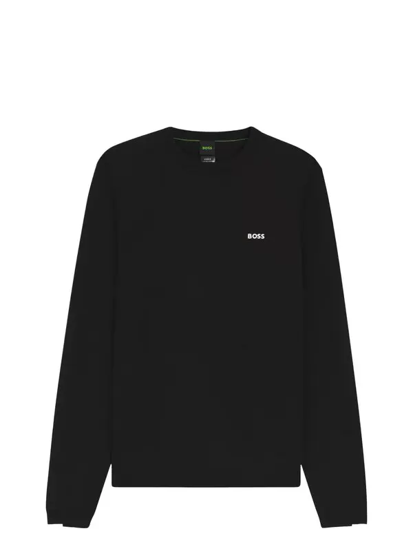 Hugo Boss Long-sleeved Crewneck Sweatshirt With Ribbed Details - Black