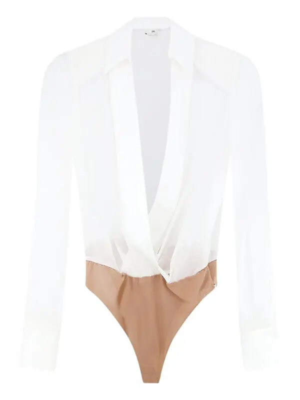 Elisabetta Franchi Collared Long Sleeve Bodysuit - White