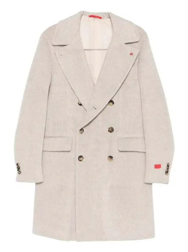 Isaia Long Sleeved Double Breasted Coat - Nude