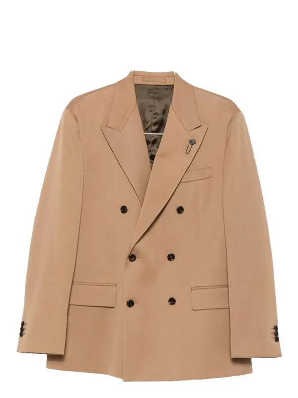 LARDINI Double-breasted Peak-lapel Blazer - Beige