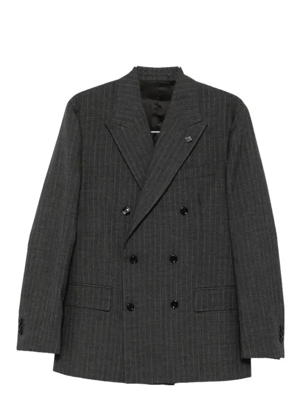 LARDINI Pinstripe-pattern Double-breasted Blazer - Charcoal Gray