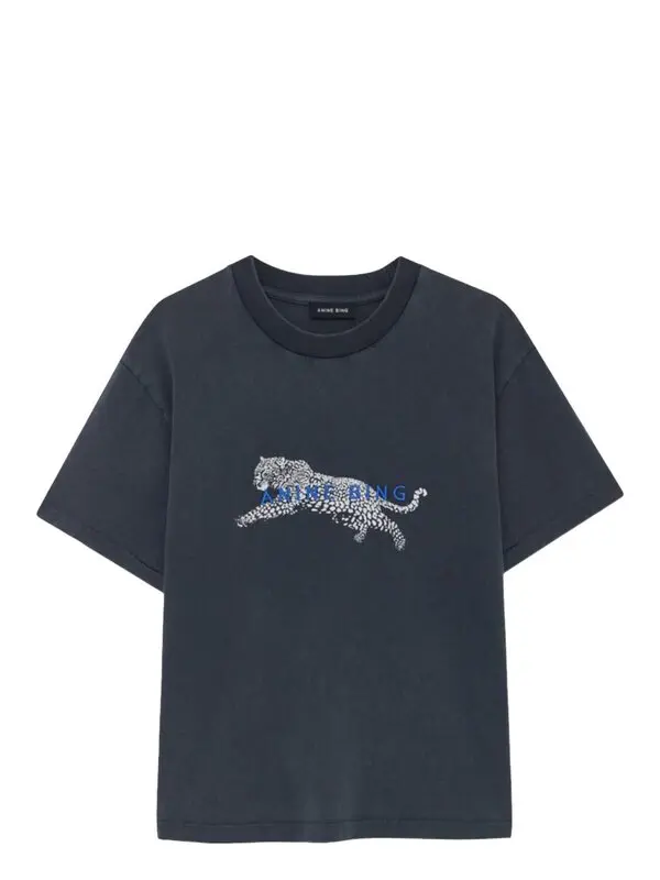 ANINE BING Cade Leopard Washed T-shirt - Washedblack