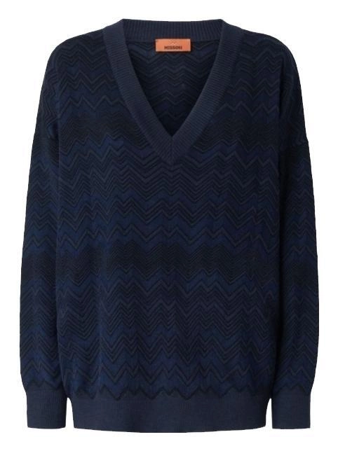 Missoni V-neck Zigzag Patterned Jumper - Navy