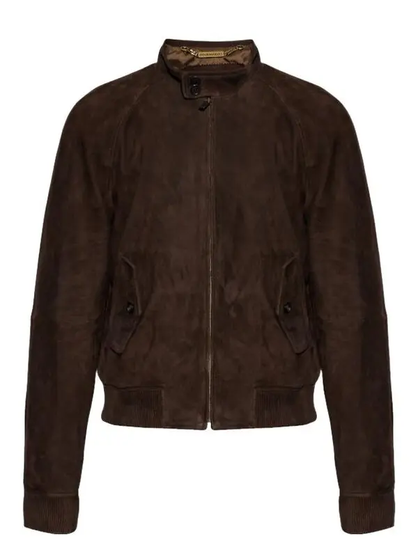 Dsquared2 Suede Zip-up Jacket With Button Collar - Black