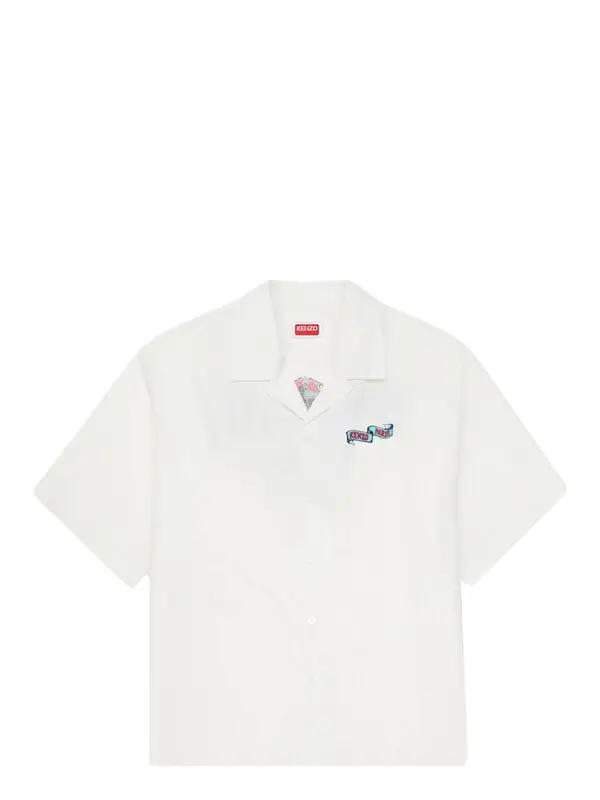 Kenzo Jumping Tiger' Haiwaiian Short Sleeve Shirt In Cotton Poplin - White