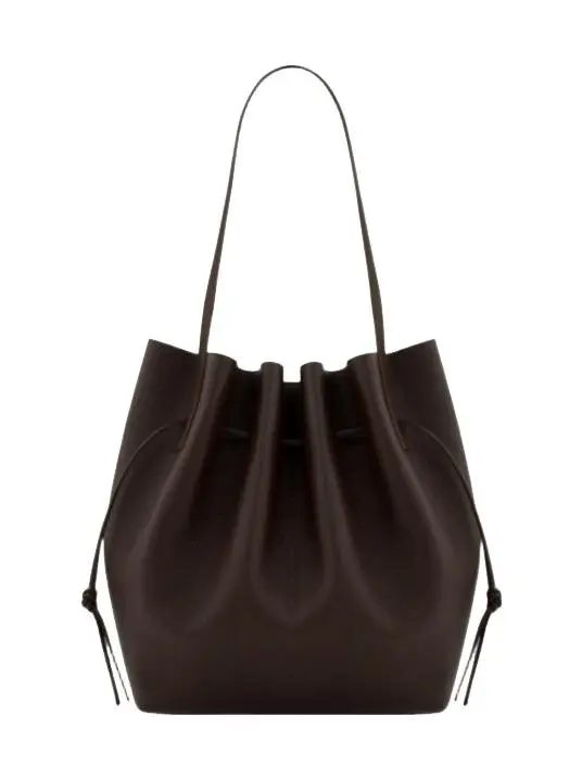 Yuzefi Scallop Tote In Espresso Pebble Grained Leather - Black