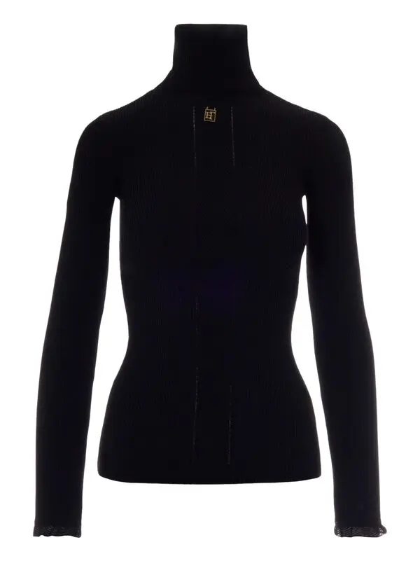 Elisabetta Franchi Long-sleeve High Neck Knit Top - Black