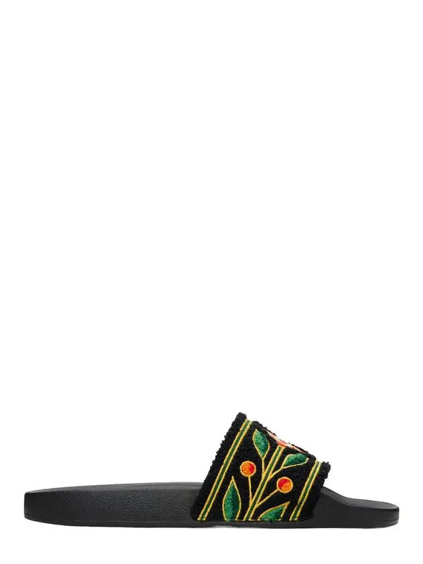 Casablanca Laurel Embroidered Slides - Black