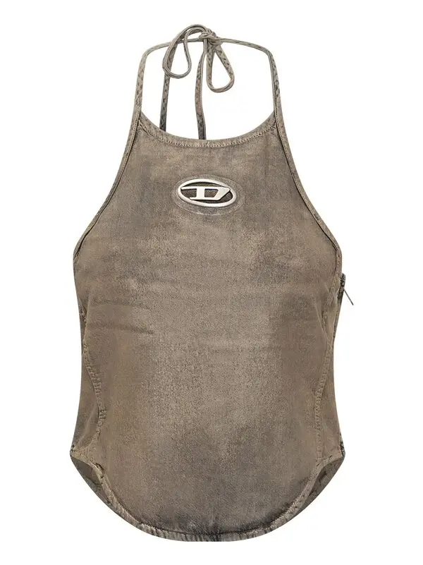 DIESEL® Logo Plaque Satin Halter Top - Beige