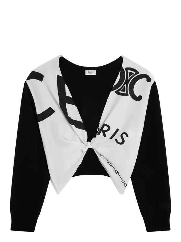 Celine Fine Wool Cardigan With V-neck And Front Tie - Black