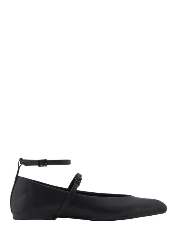 Armani Exchange Pointed-toe Ballerina Flats With Ankle Strap - Black