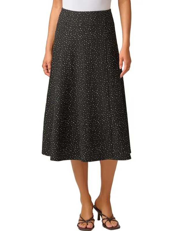 Adrianna Papell Textured Knit Gored Midi Skirt - Black/ivory Scribble Dot