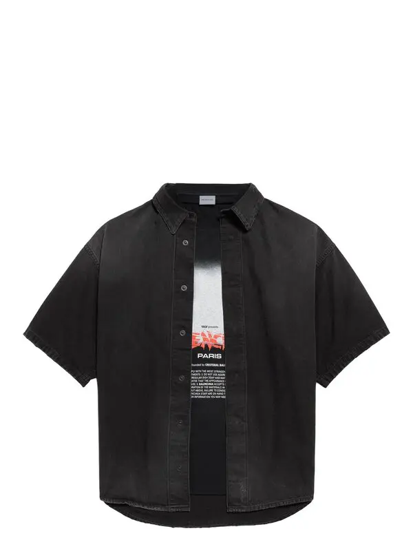 Balenciaga The Door Denim Hybrid Short Sleeve Shirt - Black