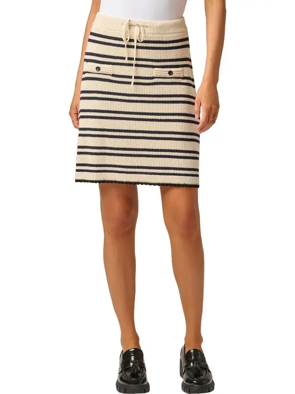 Adrianna Papell Textured Knit Short Skirt With Drawstring And Button Details - Cream/navy
