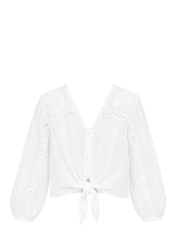 MUCHE & MUCHETTE Embroidered Lace Tie Front Shirt - White