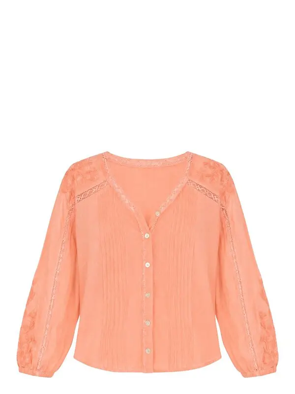 MUCHE & MUCHETTE Embroidered Lace Trim Shirt - Orange