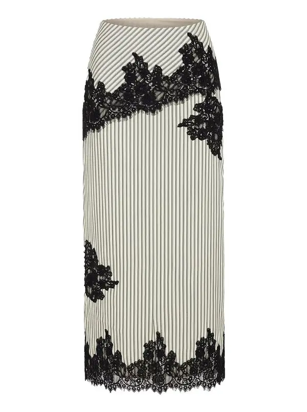 AMY LYNN Verona Stripe Satin Lace Midi Skirt - Green