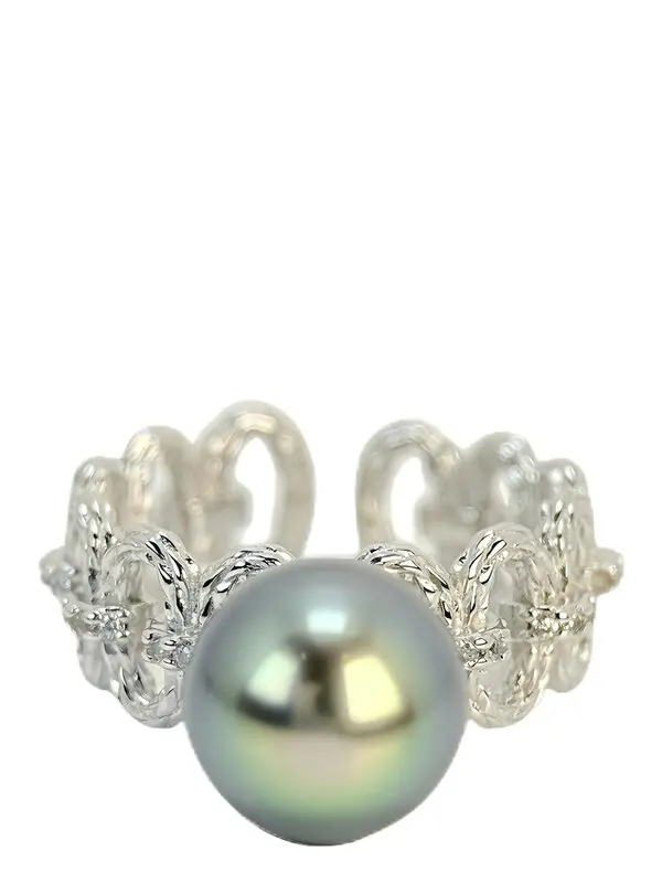 SMUCCII Virelle Tahitian Pearl Ring In Sterling With 18k White Gold Plating - Silver