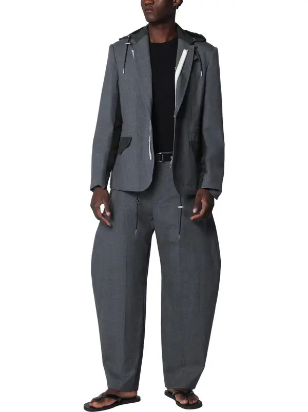 Sacai Hybrid Wool And Nylon Jacket With Drawstring Hood - Grey