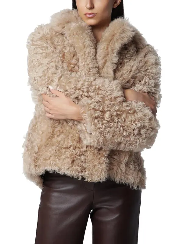 BLANCHA Short Shearling Fur Jacket - Beige