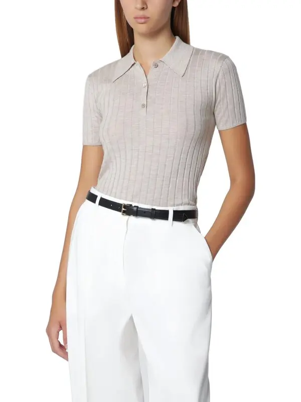 TOTEME Ribbed Cashmere And Silk Polo Shirt - Beige