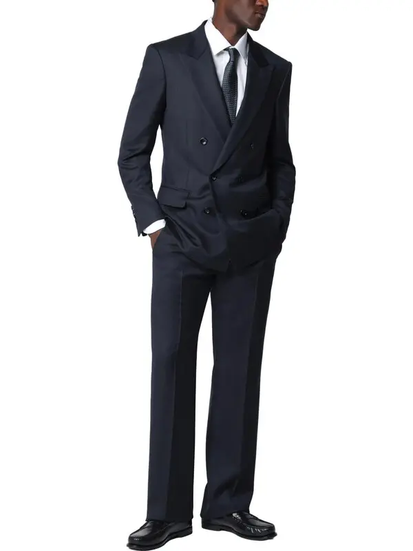 TOM FORD Navy Double-breasted Wool Suit - Blue