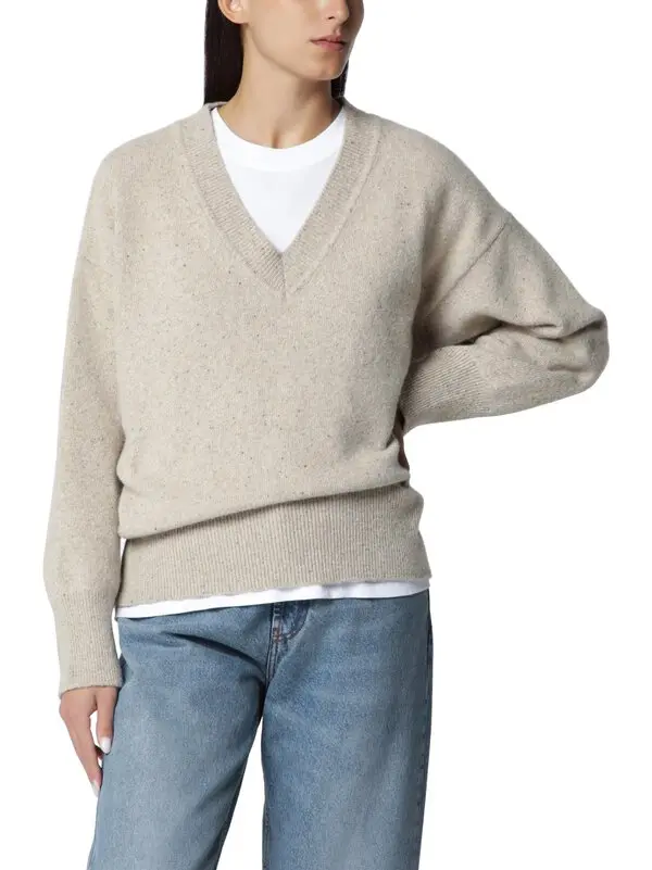 RÓHE Mélange Wool-blend V-neck Sweater - Beige