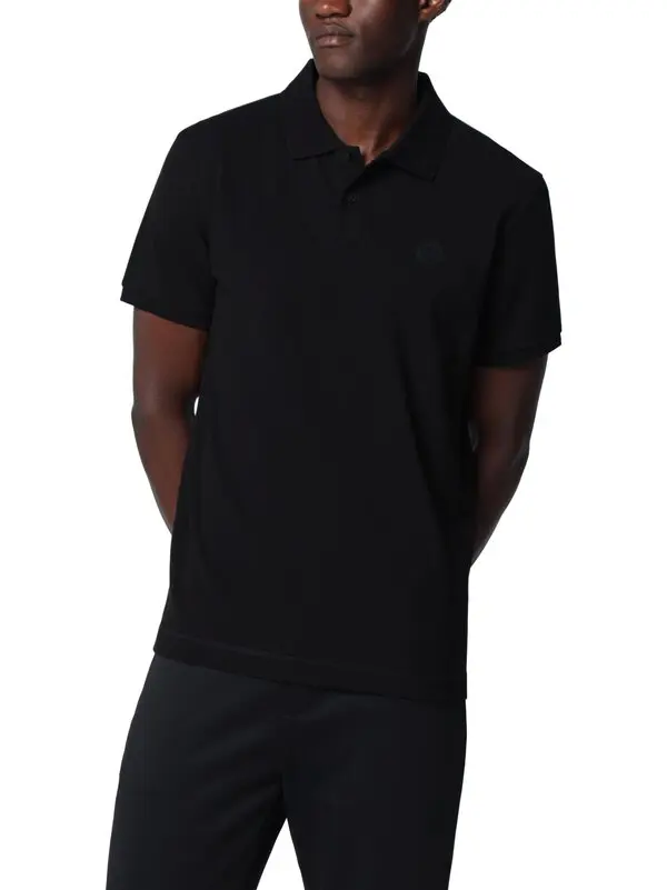 Moncler Cotton Piqué Polo Shirt With Logo Patch - Black