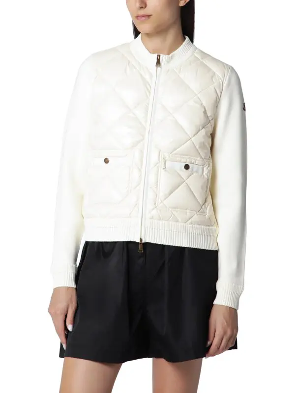 Moncler Quilted Zip-up Sweatshirt With Ribbed Details - White