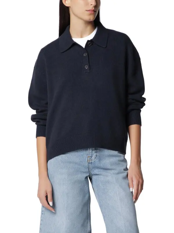 ANINE BING Navy Cashmere Polo Sweater - Blue