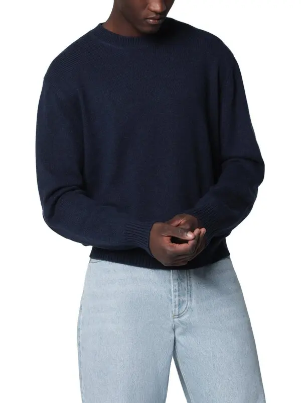 Bottega Veneta Cashmere Crew Neck Sweater With Intrecciato Elbow Patches - Blue