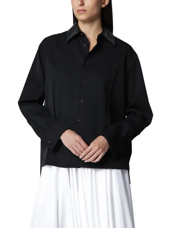 Bottega Veneta Light Wool Twill Shirt With Braided Leather Collar - Black