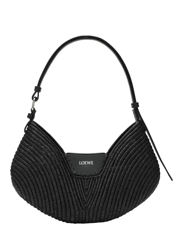 Loewe Medium Raffia And Leather Swing Bag - Black
