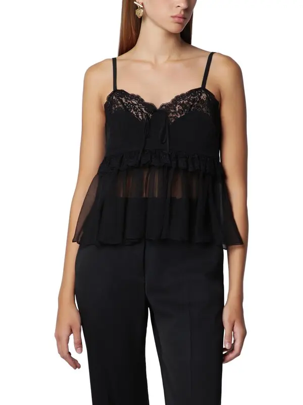 Chloé Silk Crêpe De Chine Top With Lace Trims - Black