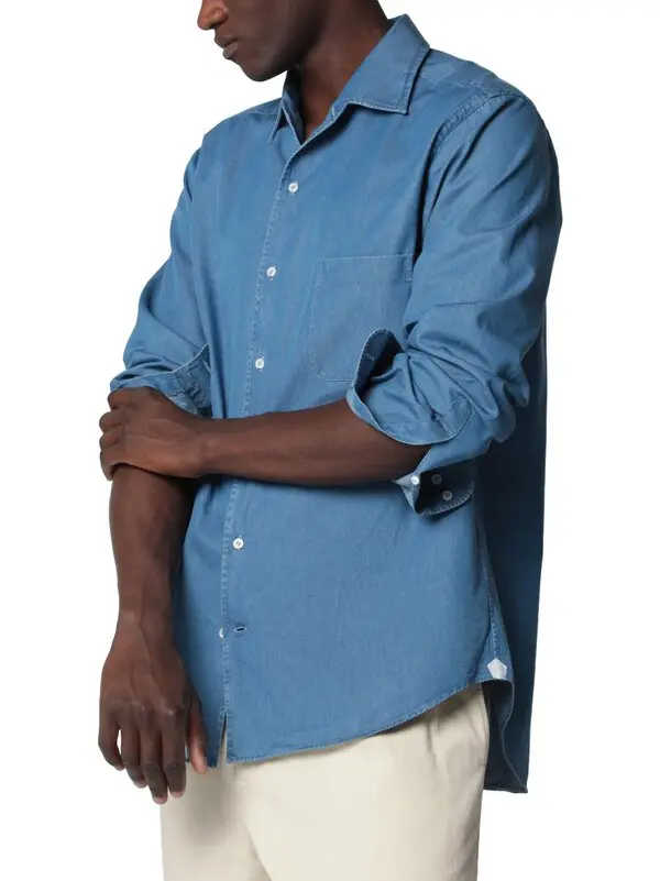 Loro Piana André Cotton Denim Shirt In Super Stone Washed - Blue