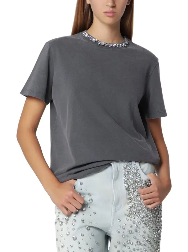 GOLDEN GOOSE Embellished Cotton T-shirt - Grey