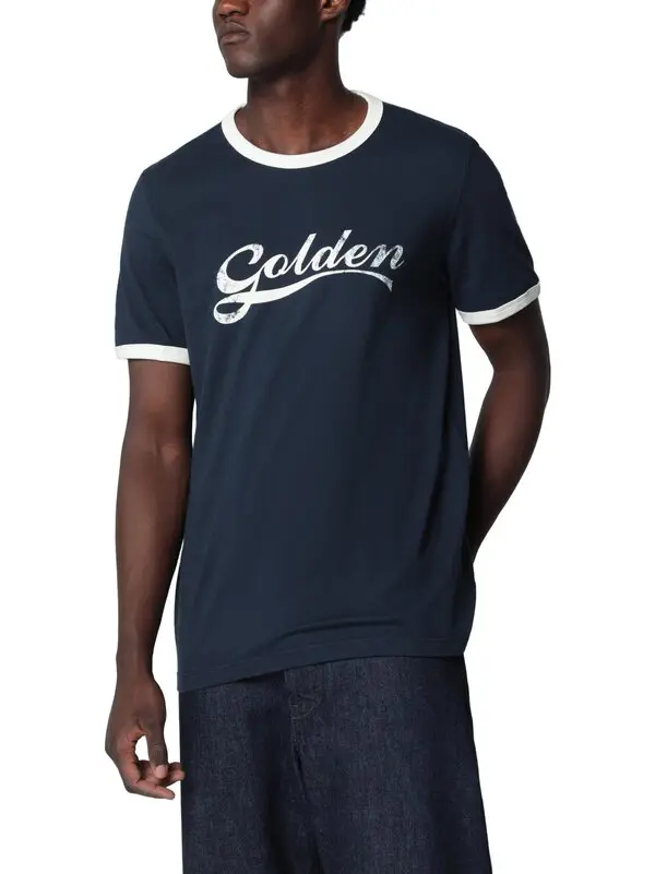 GOLDEN GOOSE Cotton T-shirt With Vintage Logo Print In /white - Blue