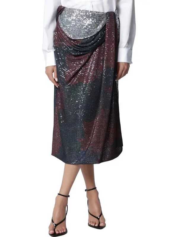 MAISON MARGIELA Printed Draped Sequin Maxi Skirt - Multicolor